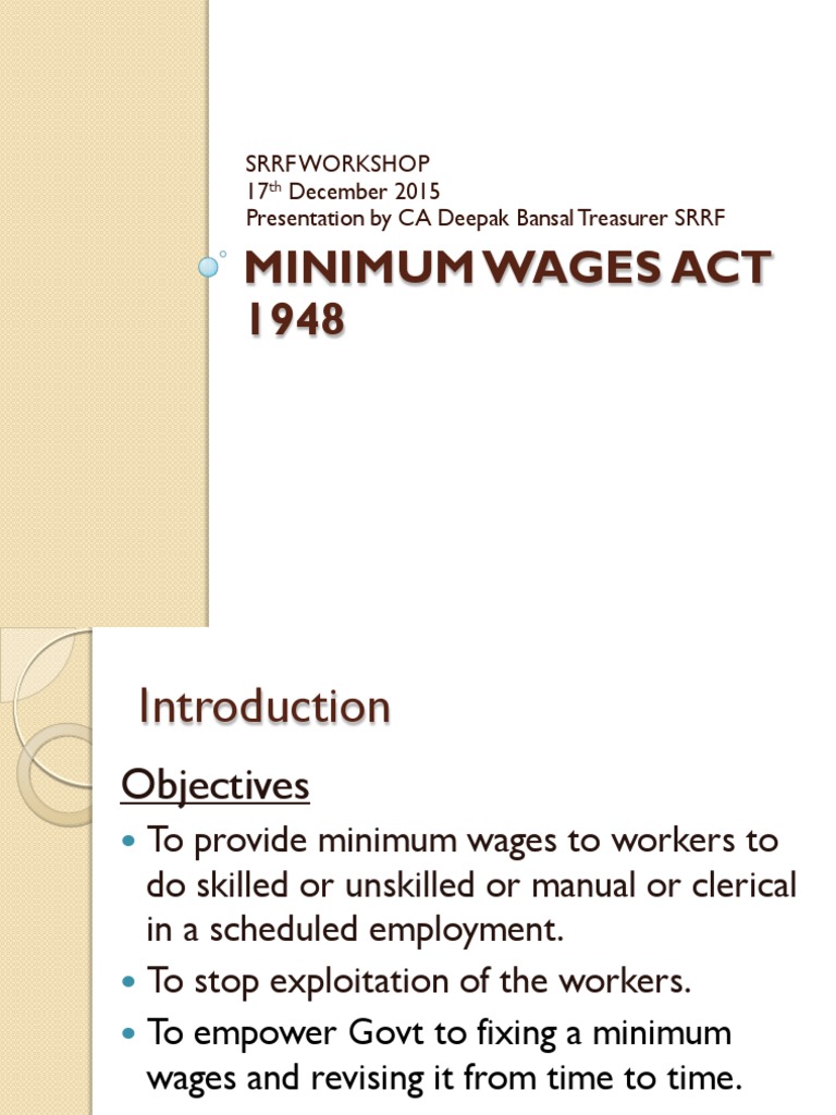 Minimum Wages Act 1948 | PDF | Employment | Overtime