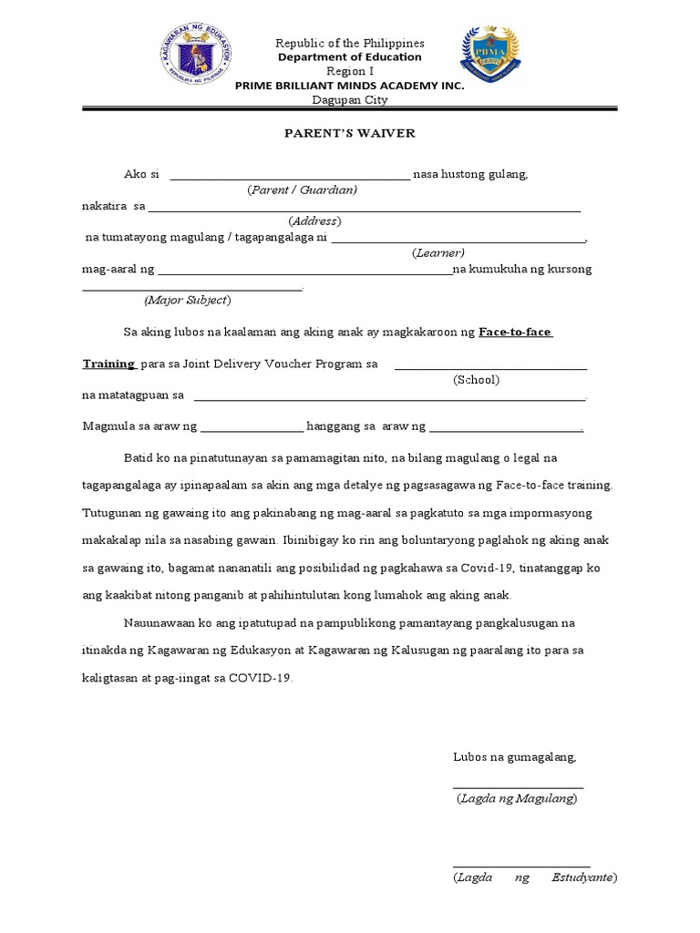 Work Immersion Parents Waiver | PDF