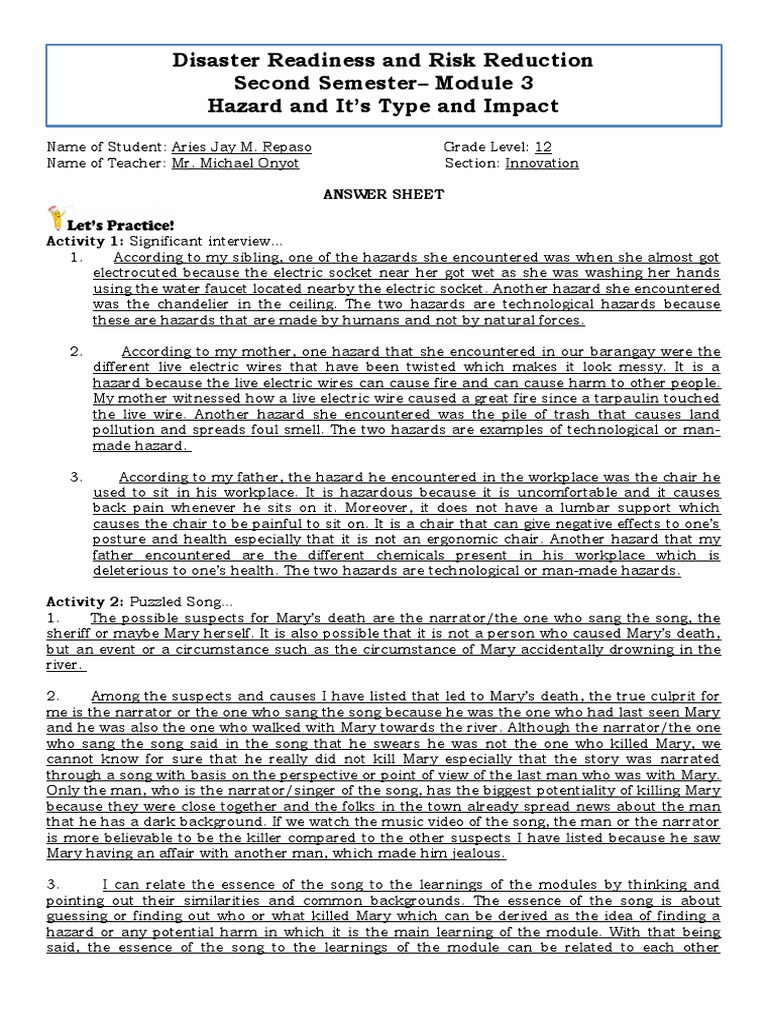 Disaster Readiness and Risk Reduction Second Semester - Module 3 Hazard ...