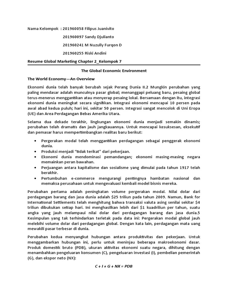 Resume Global Chapter 2 - The Global Economic Environment - Kel 7 | PDF