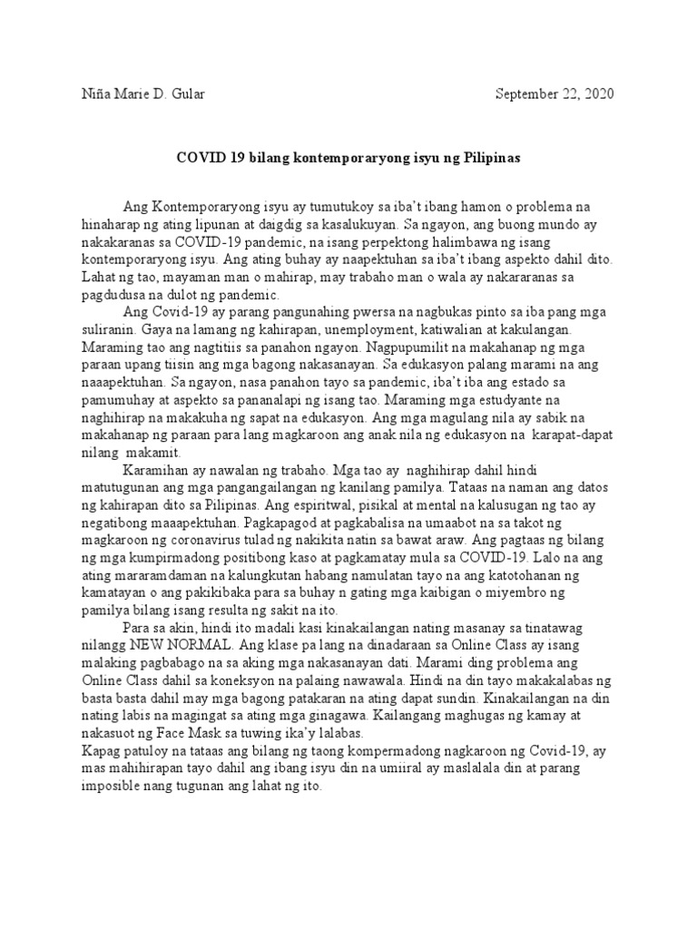 (WEEK 2) COVID 19 Bilang Kontemporaryong Isyu NG Pilipinas | PDF