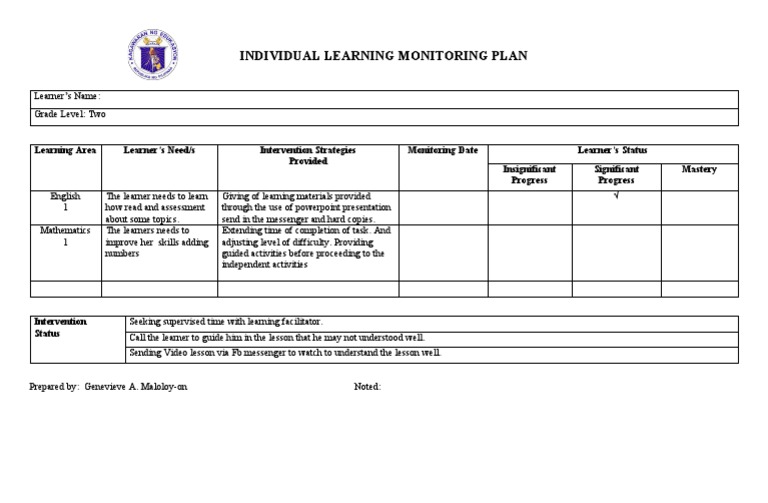 Individual Learning Monitoring Plan | PDF