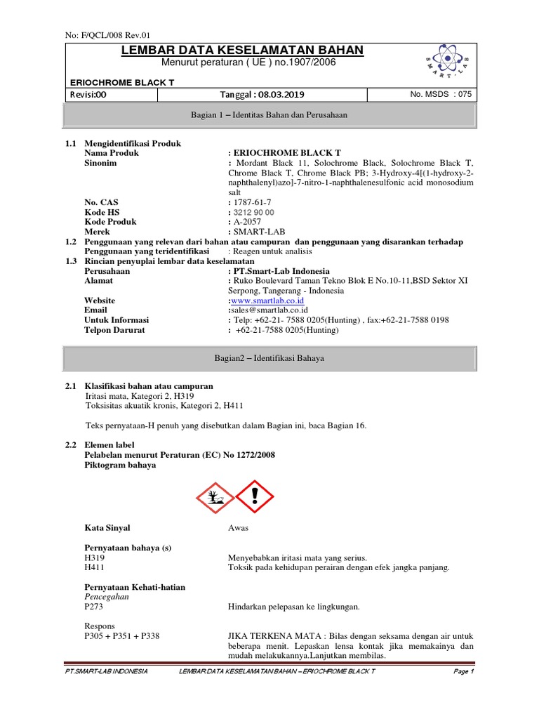 MSDS Eriochrome Black T (Indo) | PDF