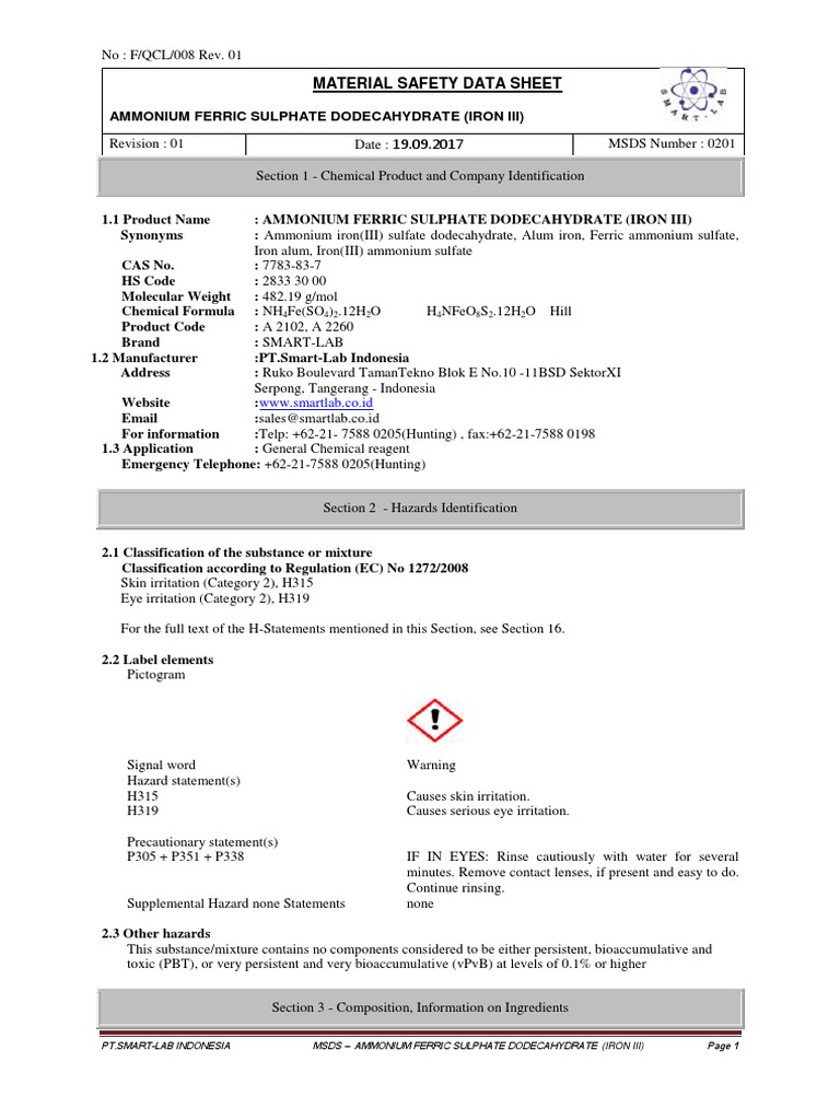 Material Safety Data Sheet: WWW - Smartlab.co - Id | PDF | Dangerous ...