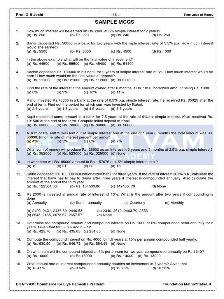 CHP 1 - Time Value of Money - MCQs | PDF | Interest | Present Value
