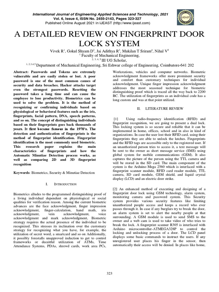 A Detailed Review On Fingerprint Door Lock System | PDF | Fingerprint ...