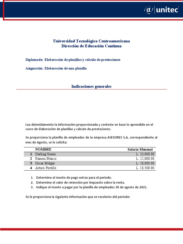 Ejercicio Puntos Extra Planillas | PDF | Finanzas y dinero
