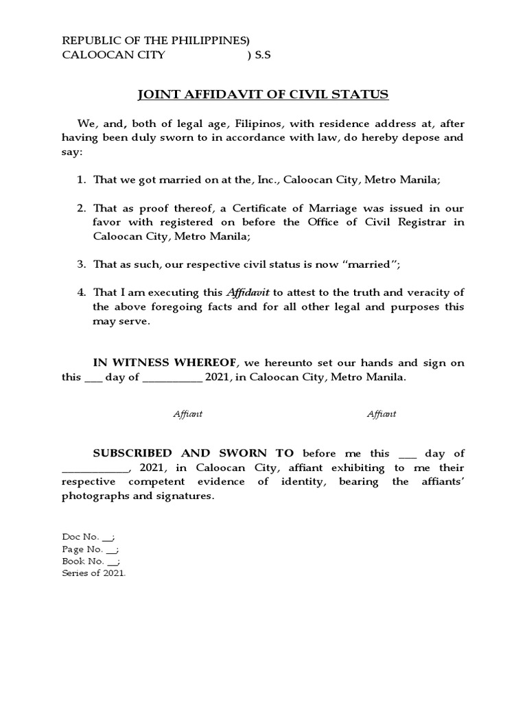 Joint Affidavit of Status | PDF