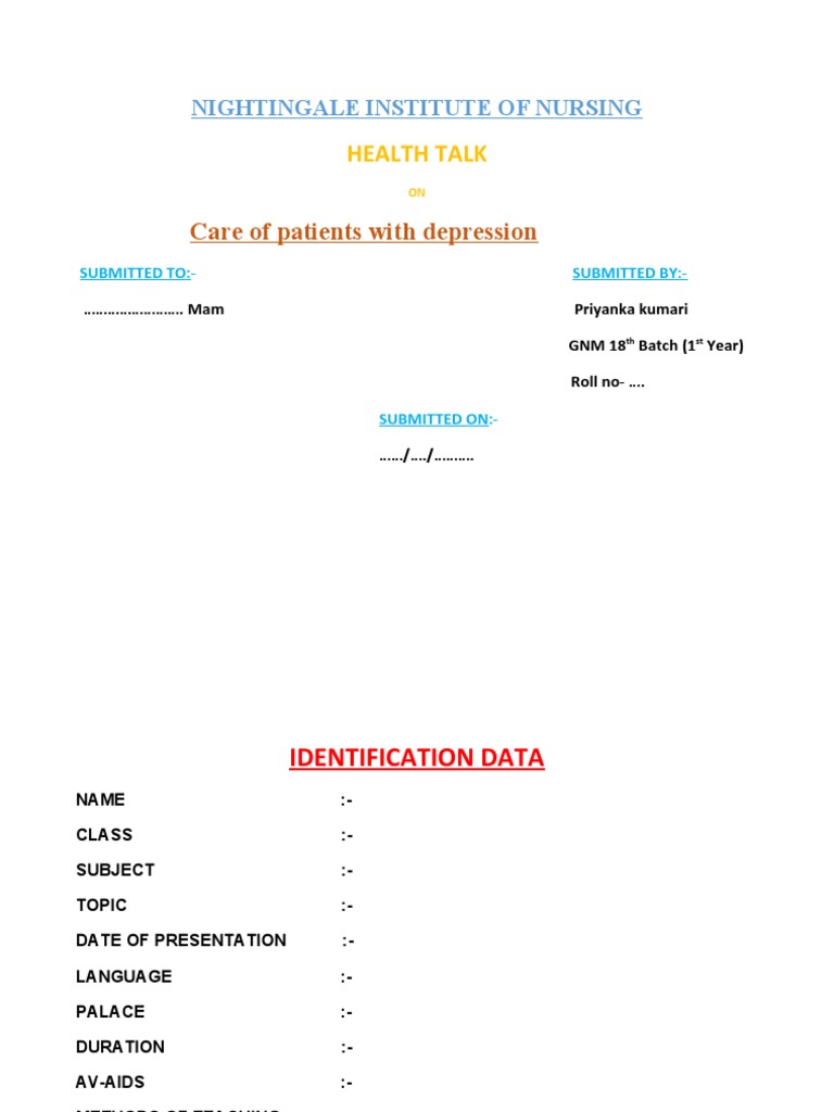 HEALTH TALK Care of Depression Patient | PDF | Major Depressive ...