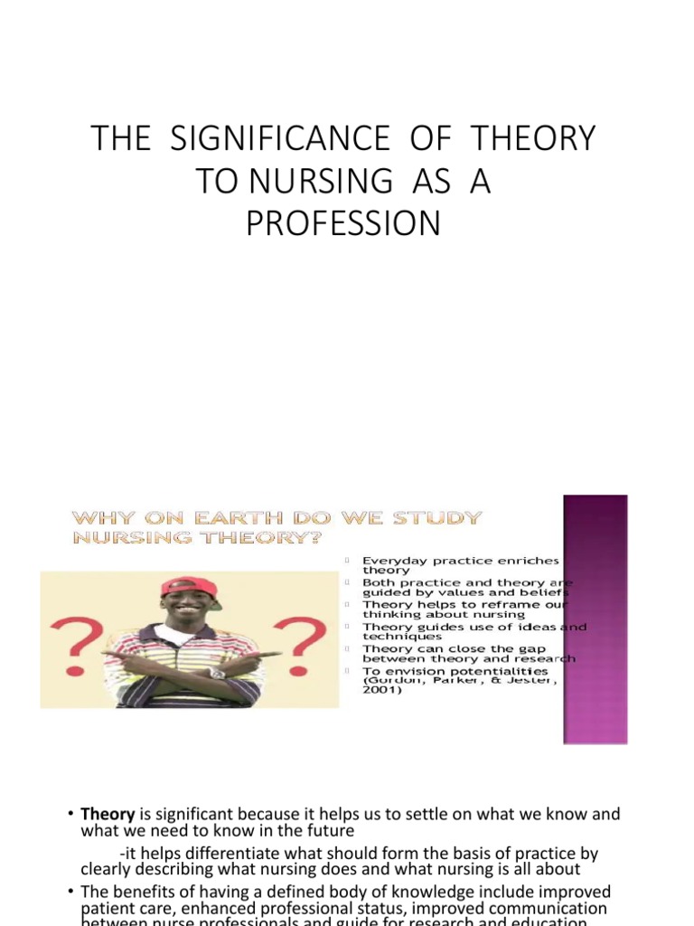 THE - SIGNIFICANCE - OF - THEORY - TO - NURSING - AS - A - PROFESSION ... THE - SIGNIFICANCE - OF - THEORY - TO - NURSING - AS - A - PROFESSION ...