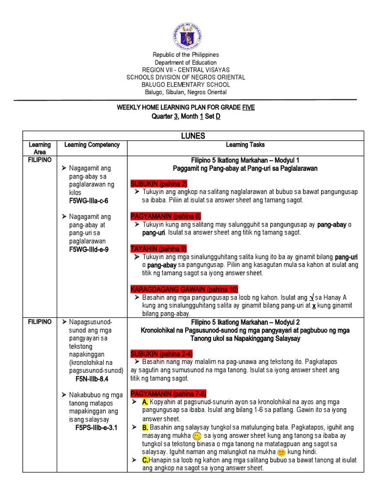 Q3 - Weekly Home Learning Plan | PDF