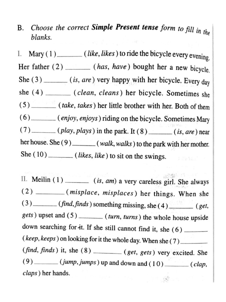 Choose The Correct Simple Present Tense Form To Fill | PDF