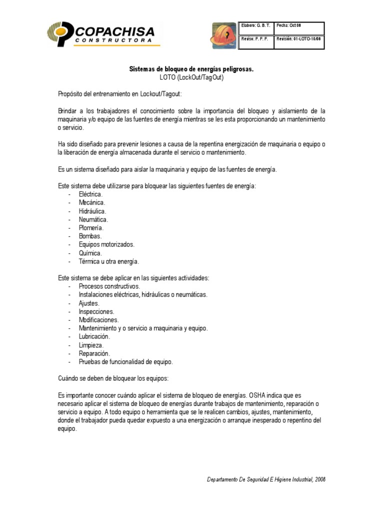 Procedimiento LOTO en Seguridad Industrial | PDF | Administración de ...