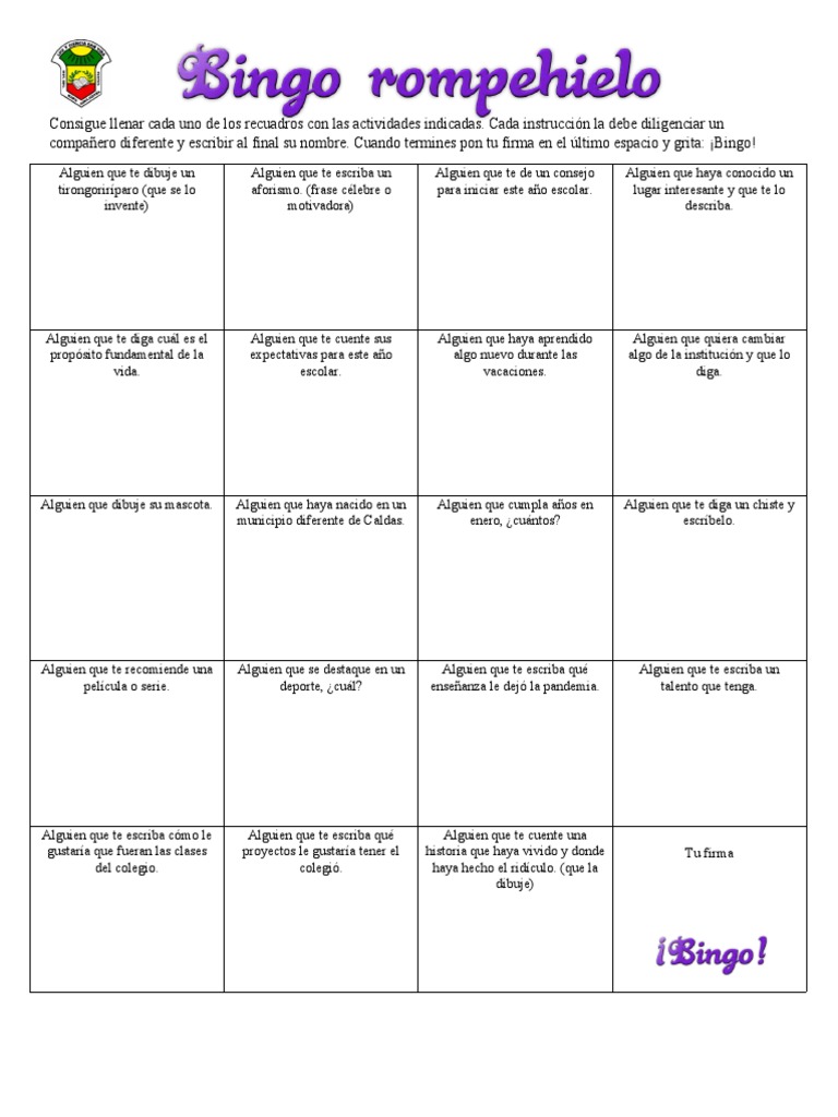 Bingo Escolar: Rompehielos Divertido | PDF