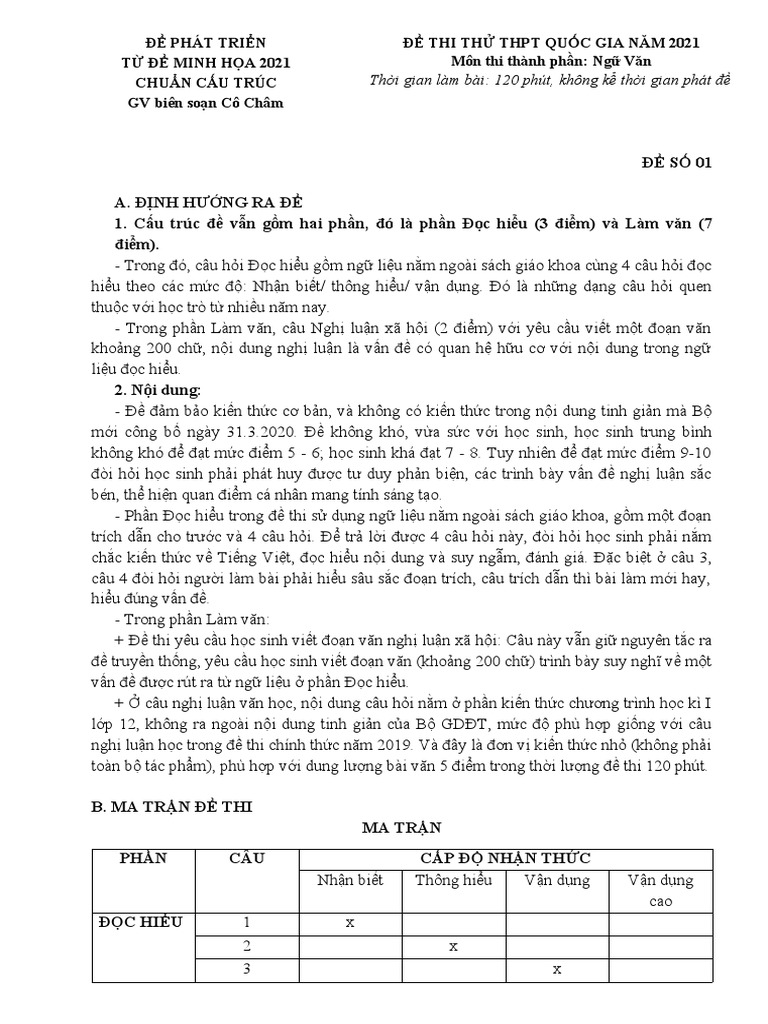 De 4. de Thi Thu NV MI 3 TN THPT Mon Van Theo Cau Truc de Minh Hoa 2021 Co Loi Giai | PDF