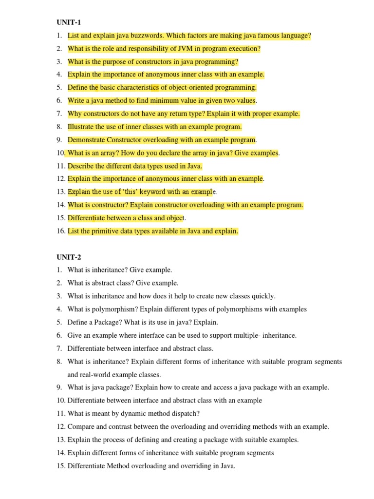 Java-Question Bank-Mid-1 | PDF | Class (Computer Programming) | Method ...