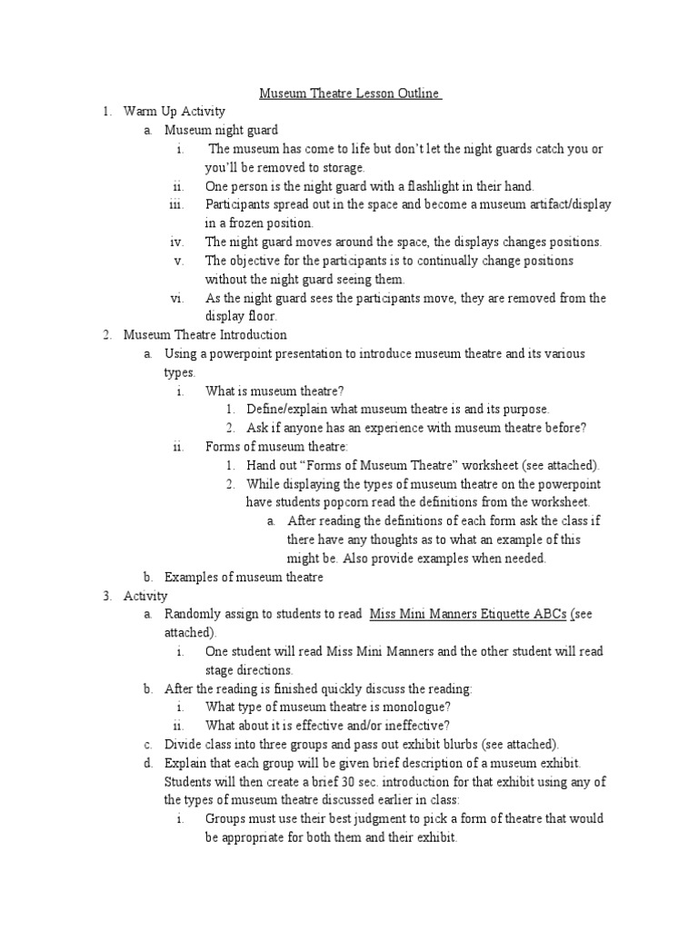 Museum Theatre Lesson Plan | PDF | Museum | Storytelling