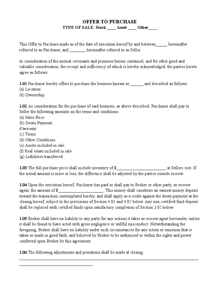 Blank Offer To Purchase | PDF | Sales | Virtue