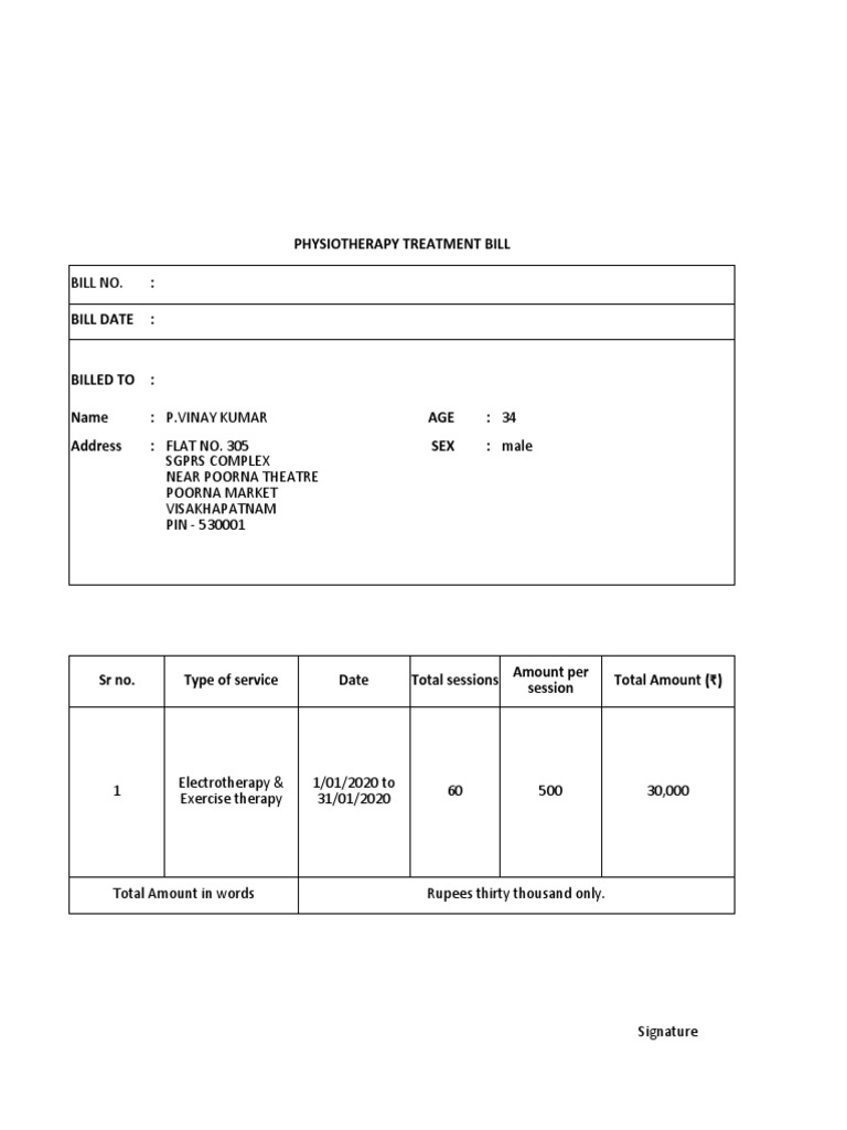 Physiotherapy Bill Format | PDF | Physical Therapy | Therapy