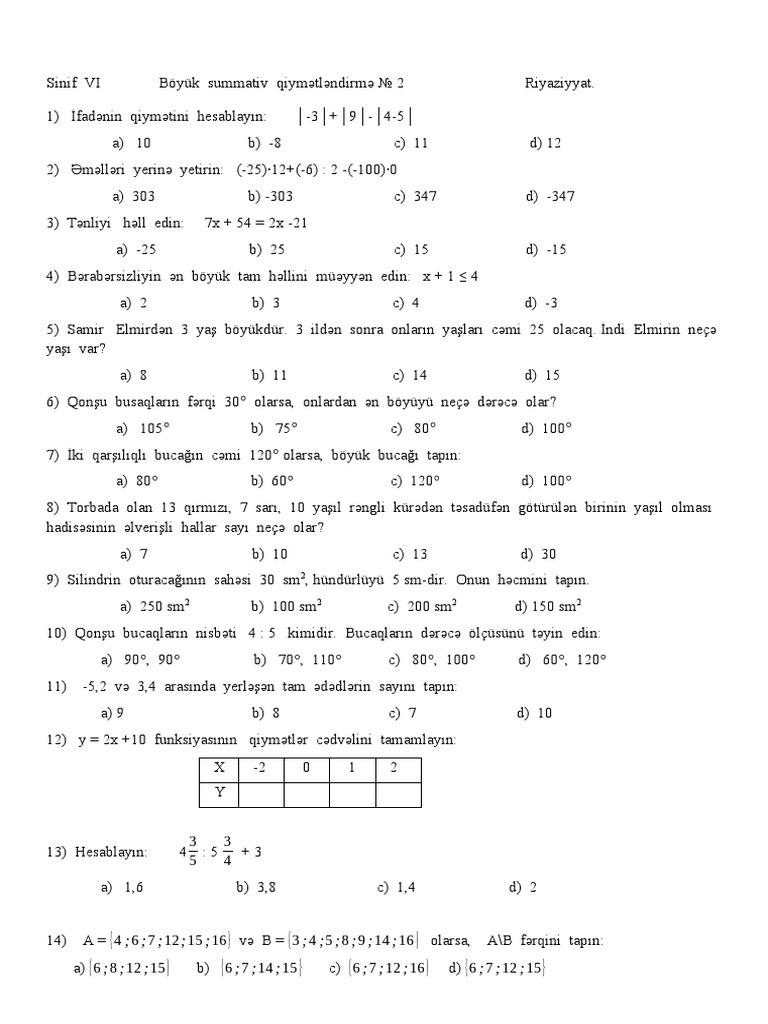 6 Sinif Riyaziyyat BSQ 2 | PDF