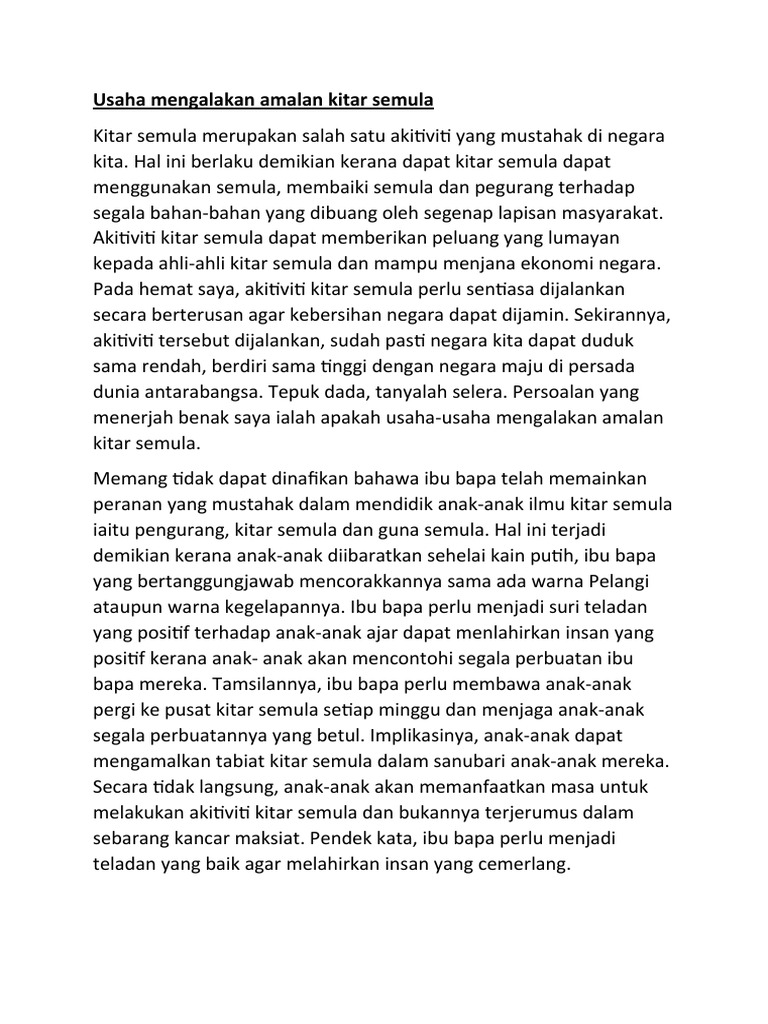 Karangan (Usaha Mengalakan Amalan Kitar Semula) | PDF
