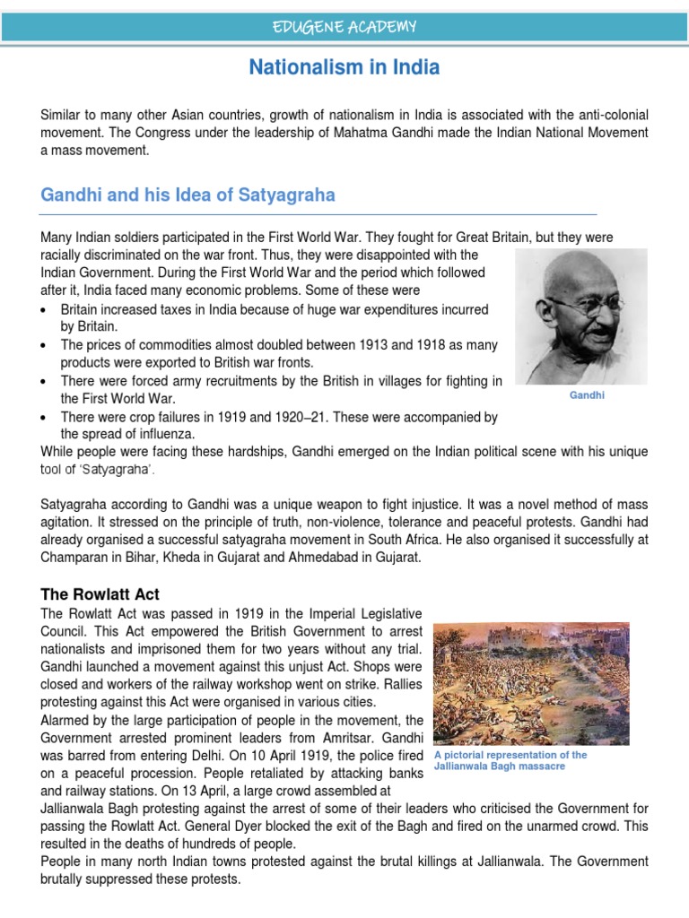 Nationalism in India Notes | PDF | Mahatma Gandhi | British Raj
