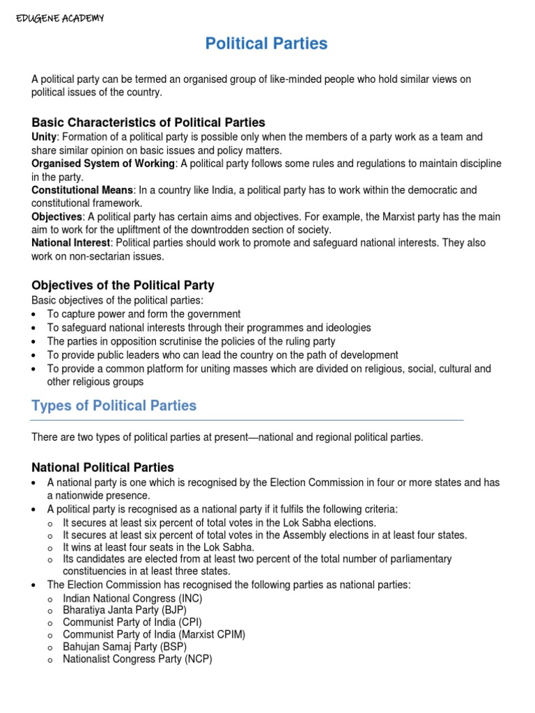 Basic Characteristics of Political Parties | PDF | Political Parties ...