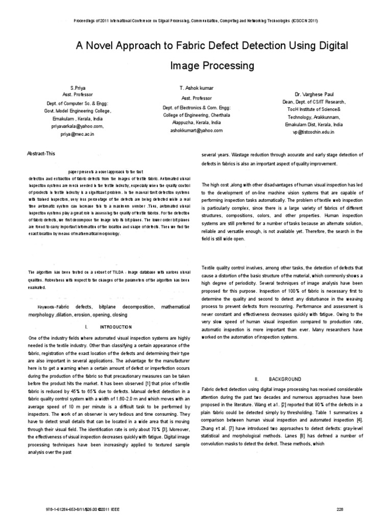 A Novel Approach To Fabric Defect Detection Using Digital Image ...