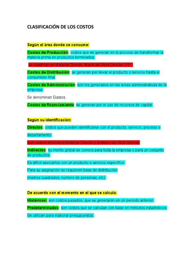 Mapa Conceptual CLASIFICACIÓN DE LOS COSTOS | PDF | Costo | Business