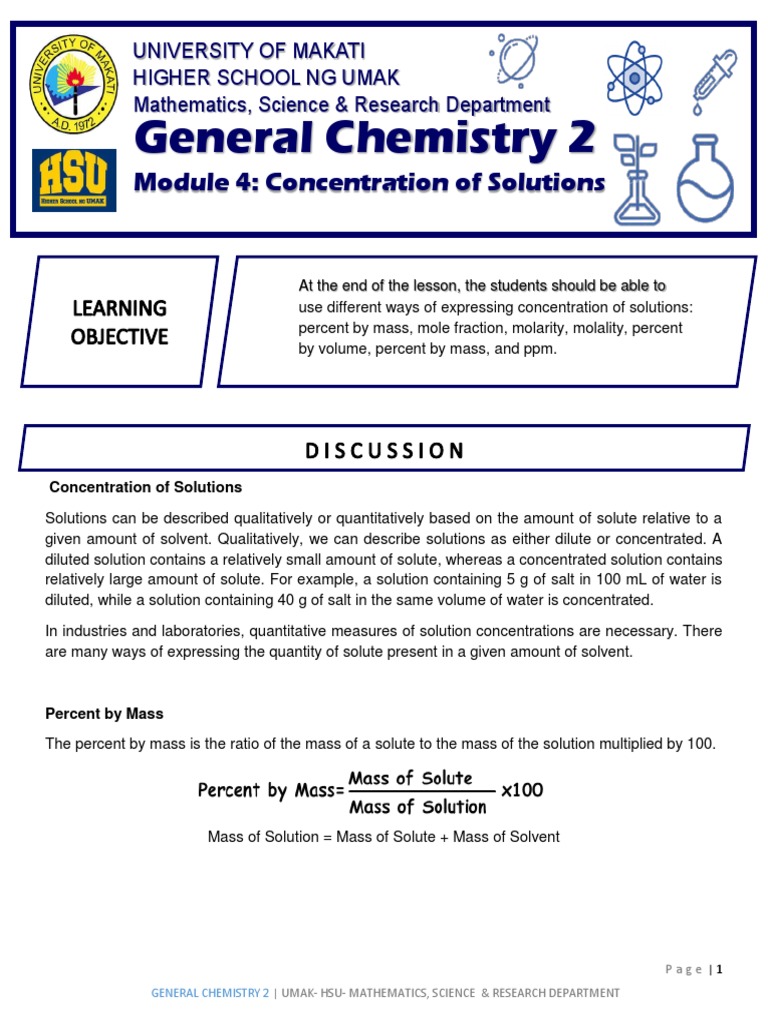 Module 4 - CONCENTRATION OF SOLUTIONS | PDF | Concentration | Mole (Unit)