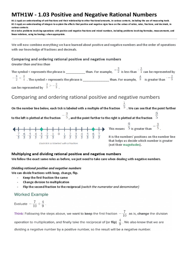 MTH1W - 1.03A Positive and Negative Rational Numbers - Student Handout ...