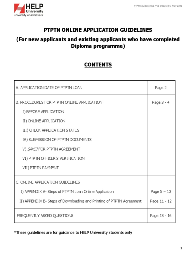 PTPTN ONLINE APPLICATION GUIDELINES FAQ - Updated 4 May 2021 | PDF | Loans