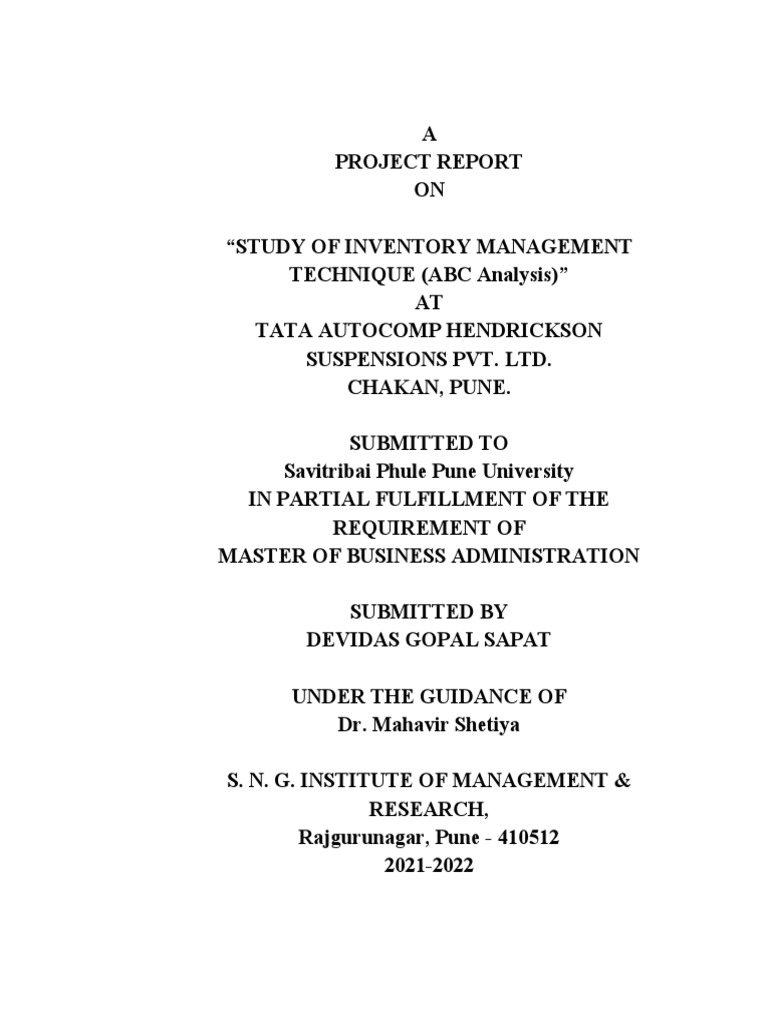 Project On Inventory Management Technique | PDF | Inventory | Supply ...