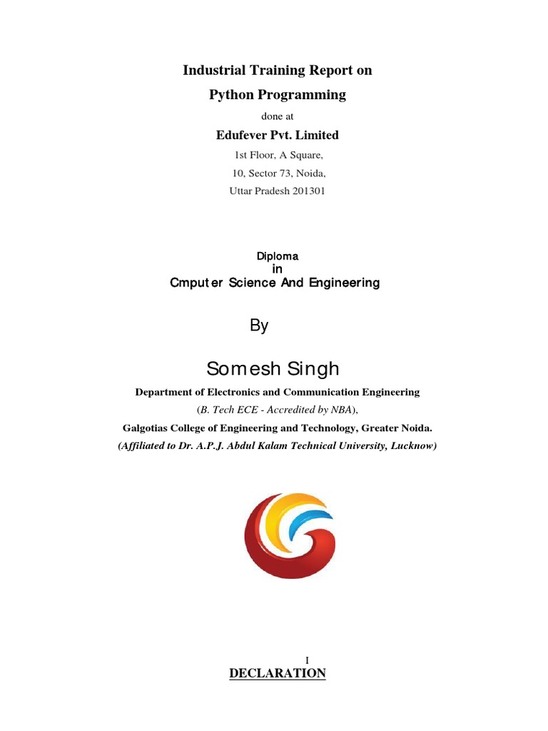 Industrial Training Report On Python New PDF Free | Download Free PDF ...