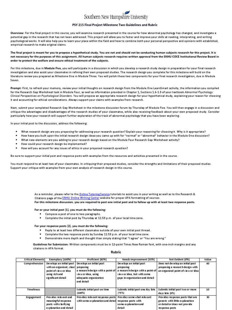 PSY 215 Final Project Milestone Two Guide | PDF | Psychology ...