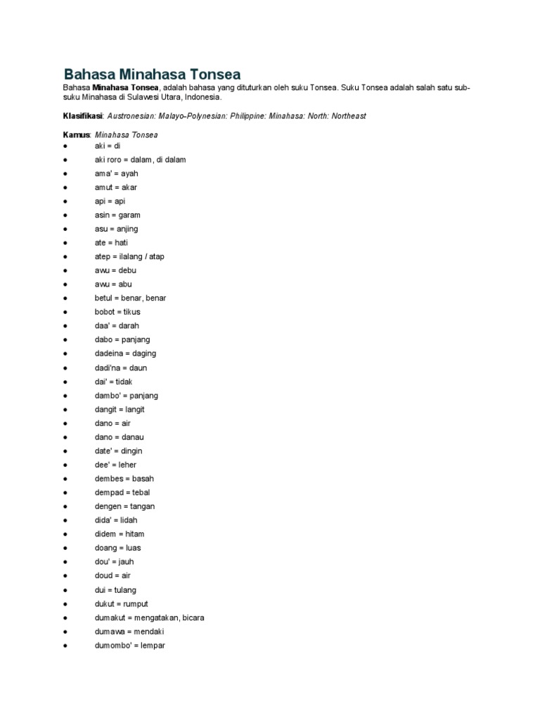 Bahasa Minahasa Tonsea | PDF
