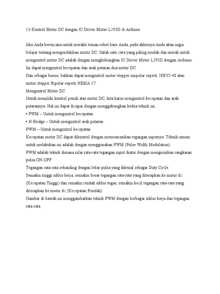 13-Kontrol Motor DC Dengan IC Driver Motor L293D Arduino | PDF