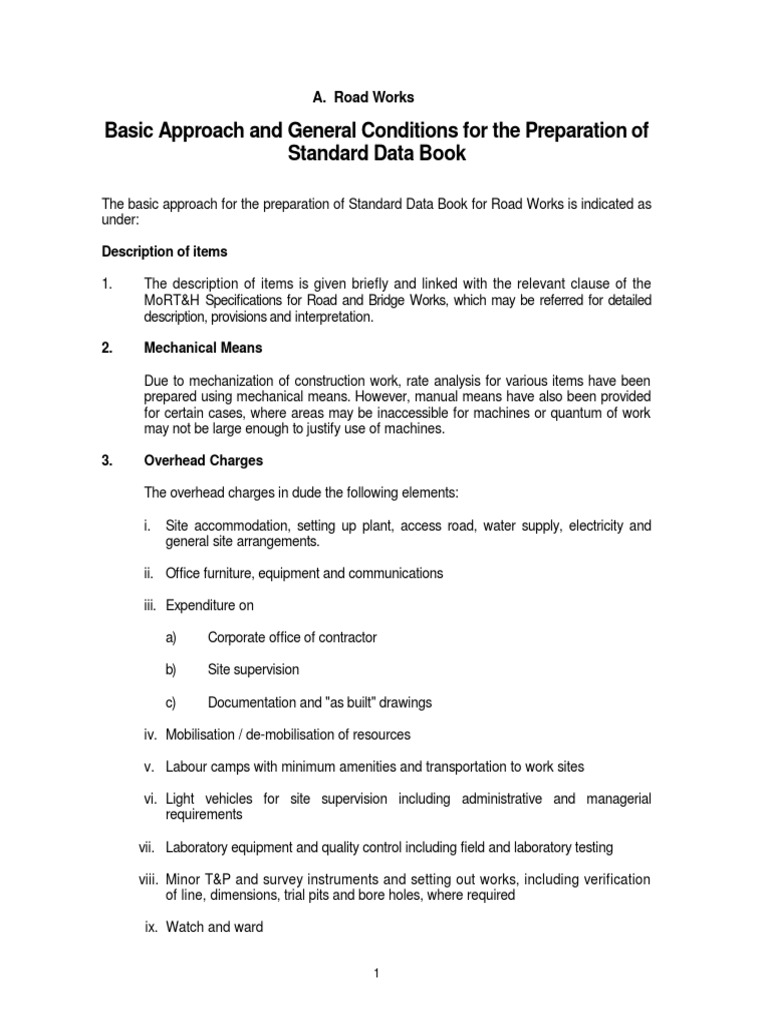 Standard Data Book by Nhai Impt. Points | PDF | Concrete | Road Surface