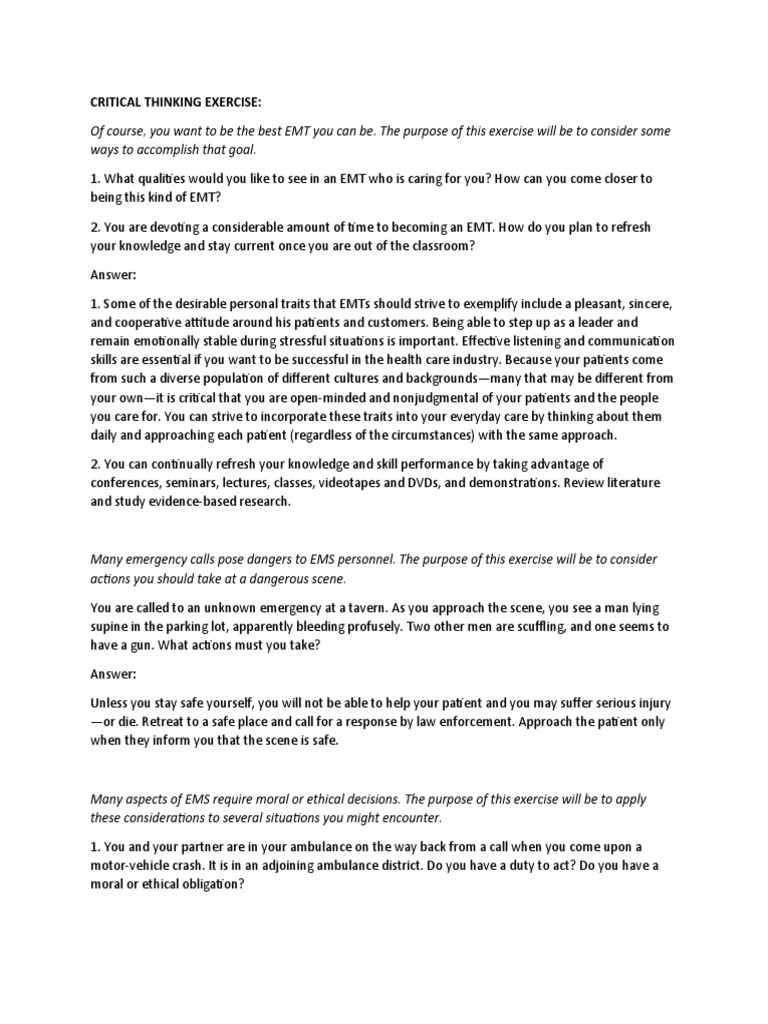 Critical Thinking Exercise | PDF | Negligence | Emergency Medical ...