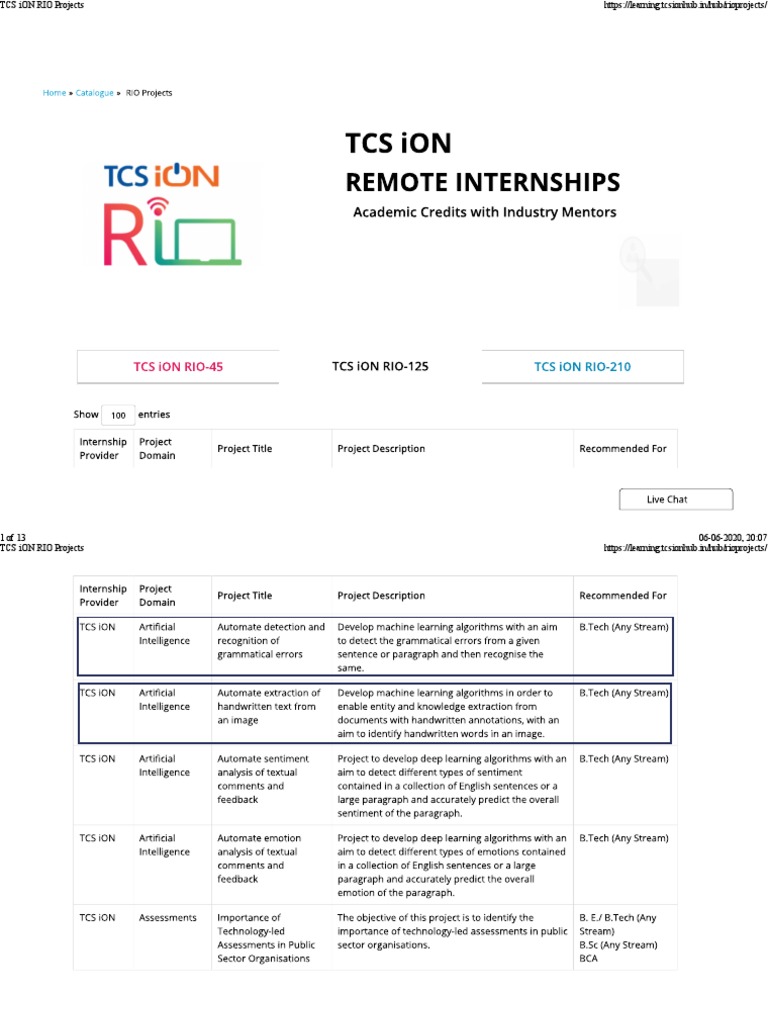 TCS Ion InternProjects | PDF