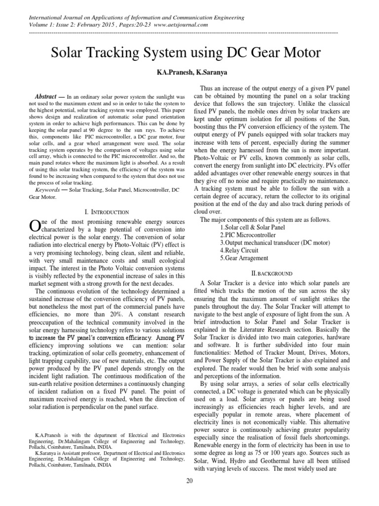 Solar Tracking System Using DC Gear Motor | PDF | Photovoltaics | Solar ...