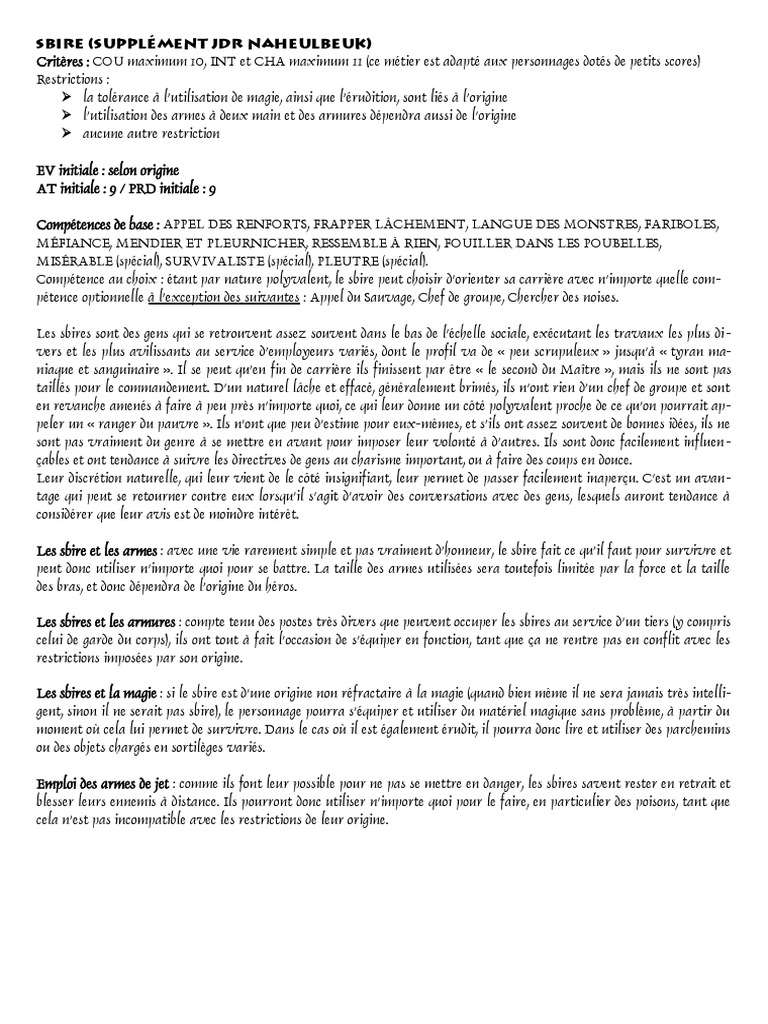 Fiche Metier Sbire | PDF