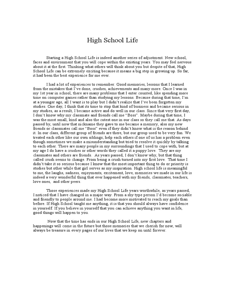 High School Life | PDF | Wellness