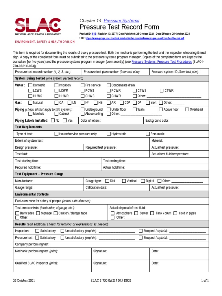 Pressure Form Test Record | PDF | Pressure | Civil Engineering