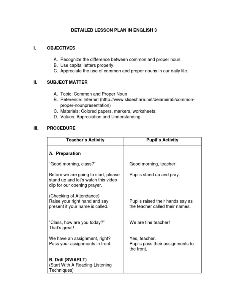 Lesson Plan: Common and Proper Nouns | PDF | Lesson Plan | Noun
