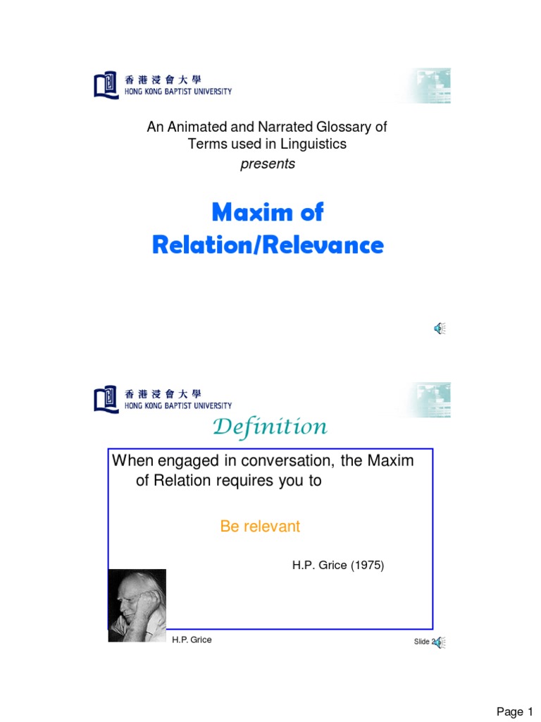 Maxim of Relation/Relevance: An Animated and Narrated Glossary of Terms ...