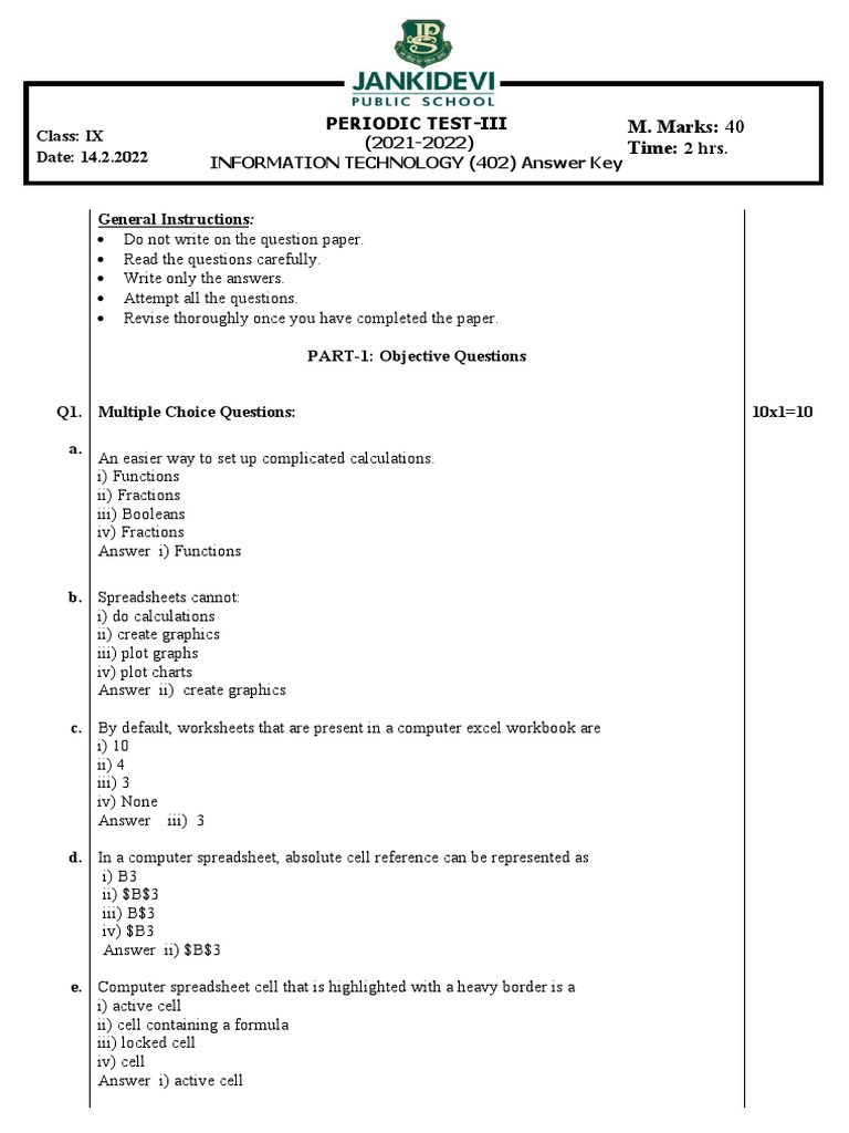 9 I.T PT3 Paper Answer Script | PDF | Spreadsheet | Worksheet