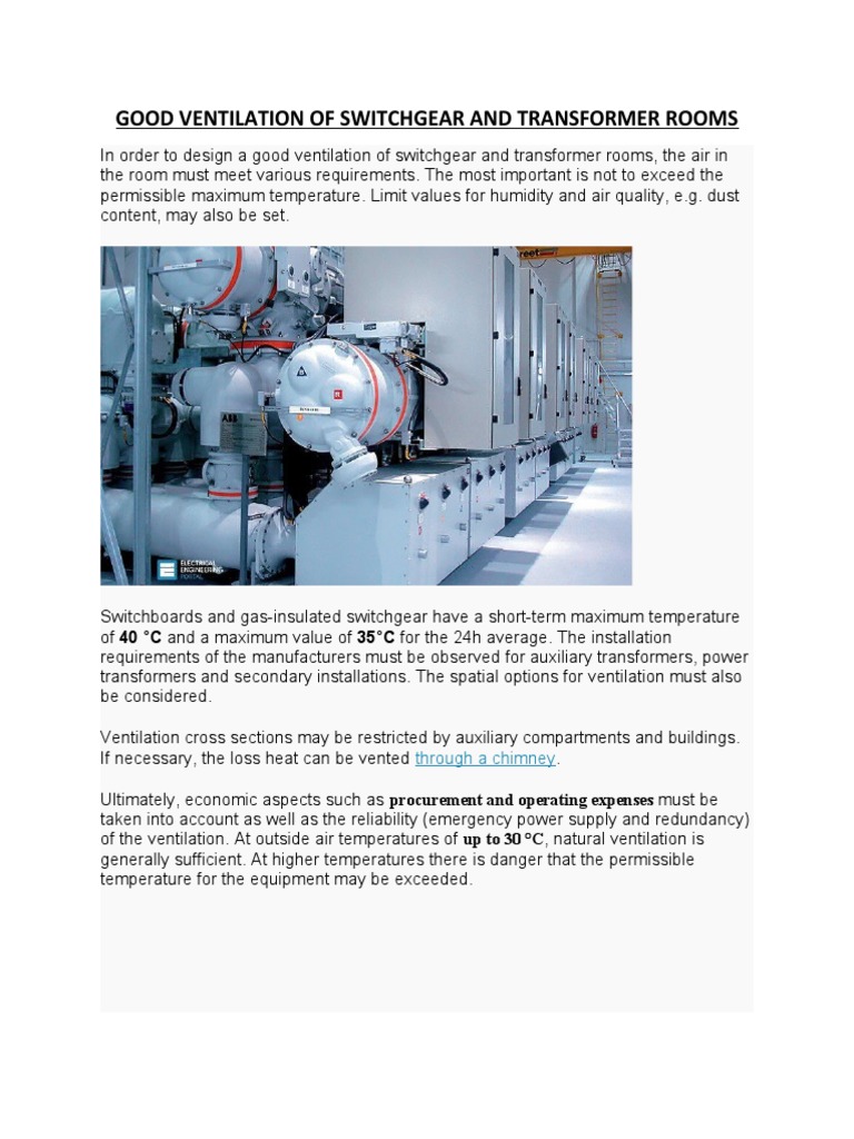 Ventilation of Switchgear and Transformer Rooms | PDF | Transformer ...