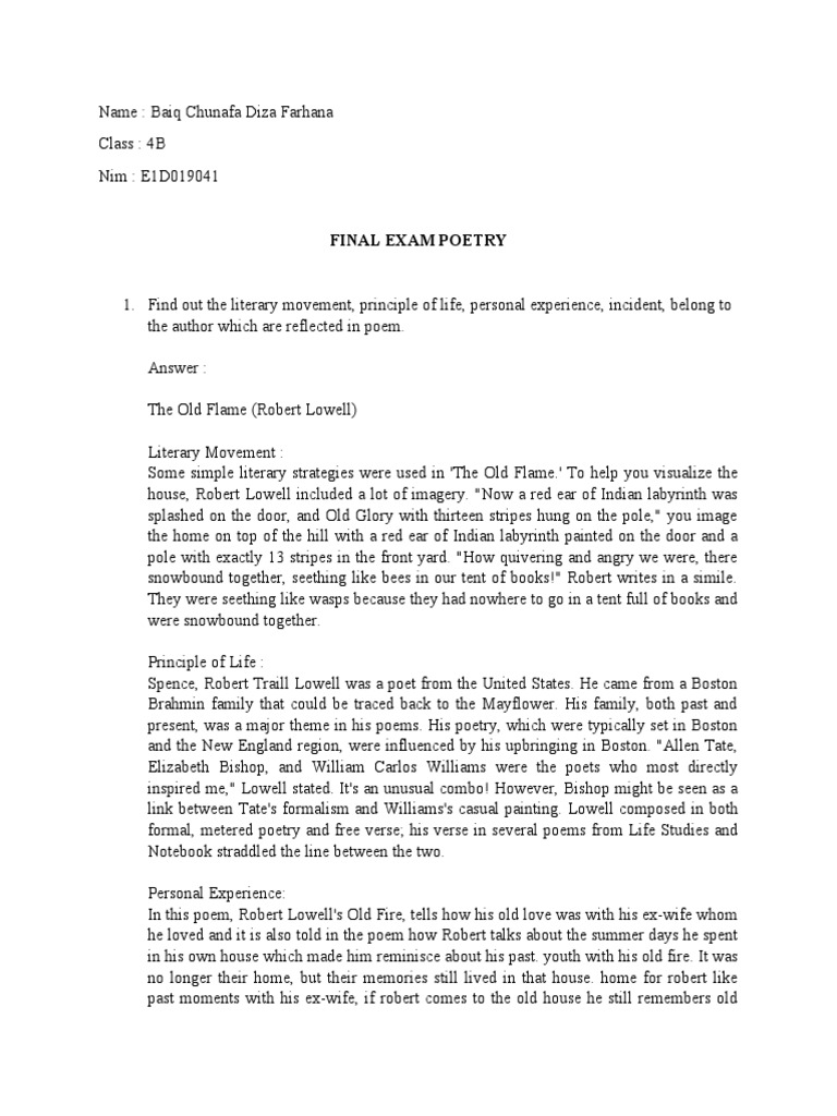 Final Exam Poetry Analysis | PDF | Poetry | Linguistics