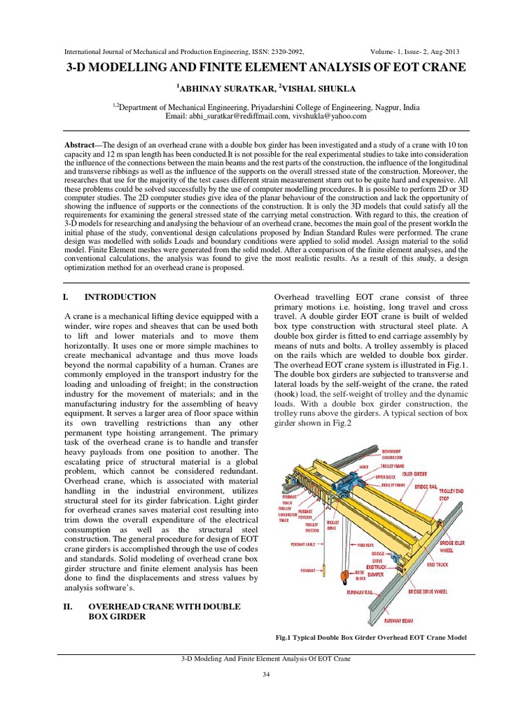 3 D Modelling and Finite Element Analysis of Eot Crane | PDF | Crane ...